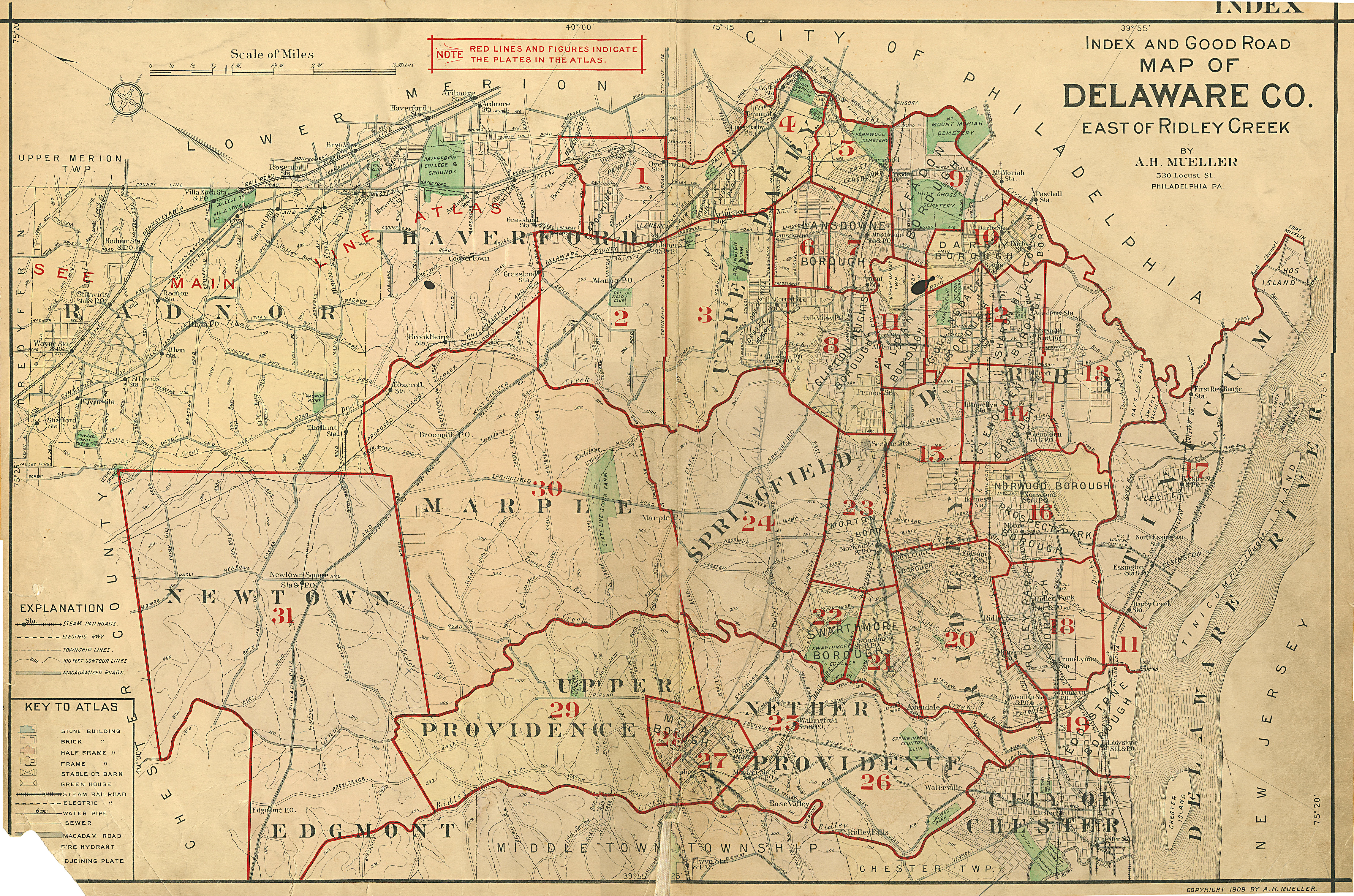 Delaware Co PA Map from 1909
