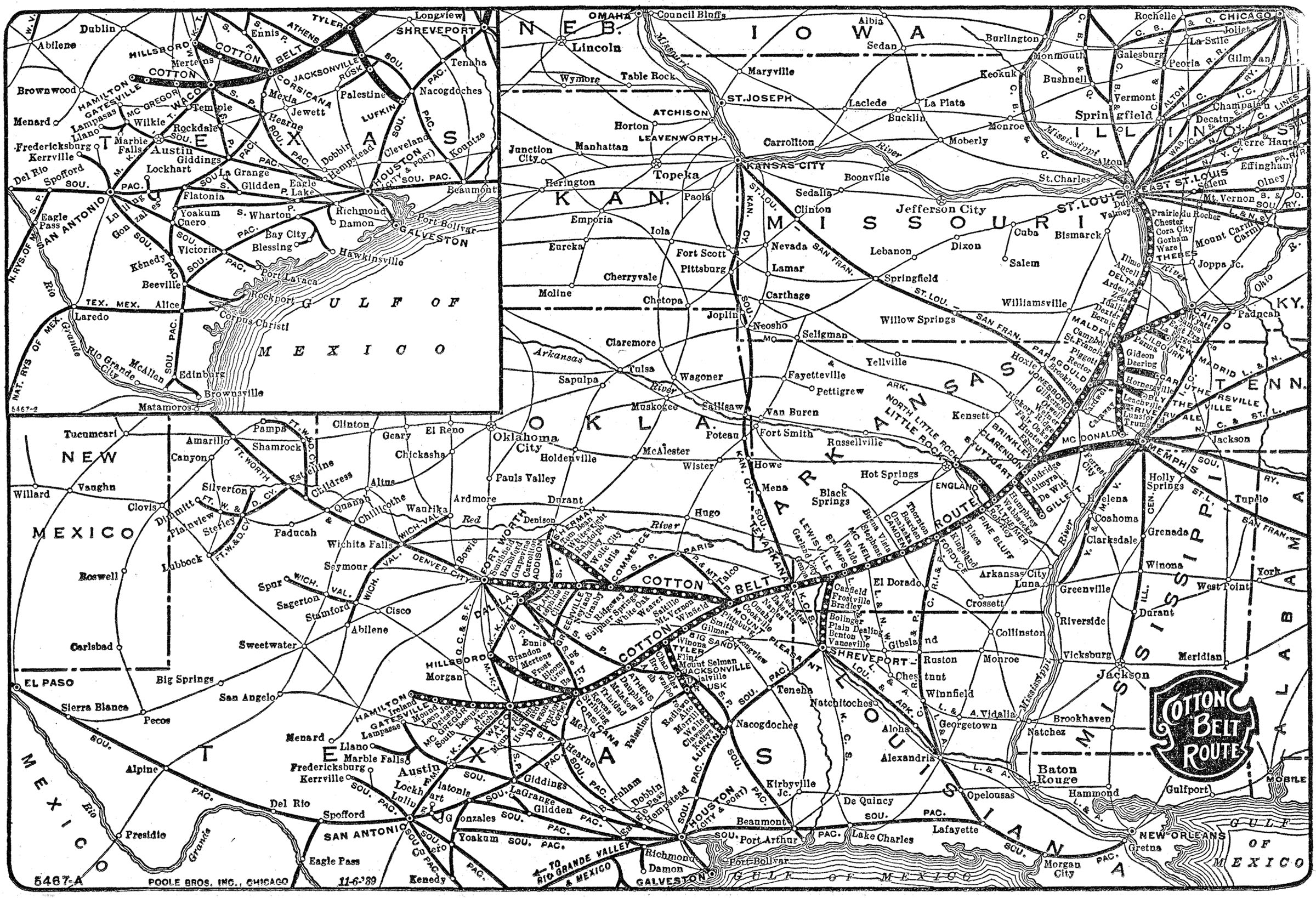 St Louis Southwestern Rwy / Cotton Belt System Map