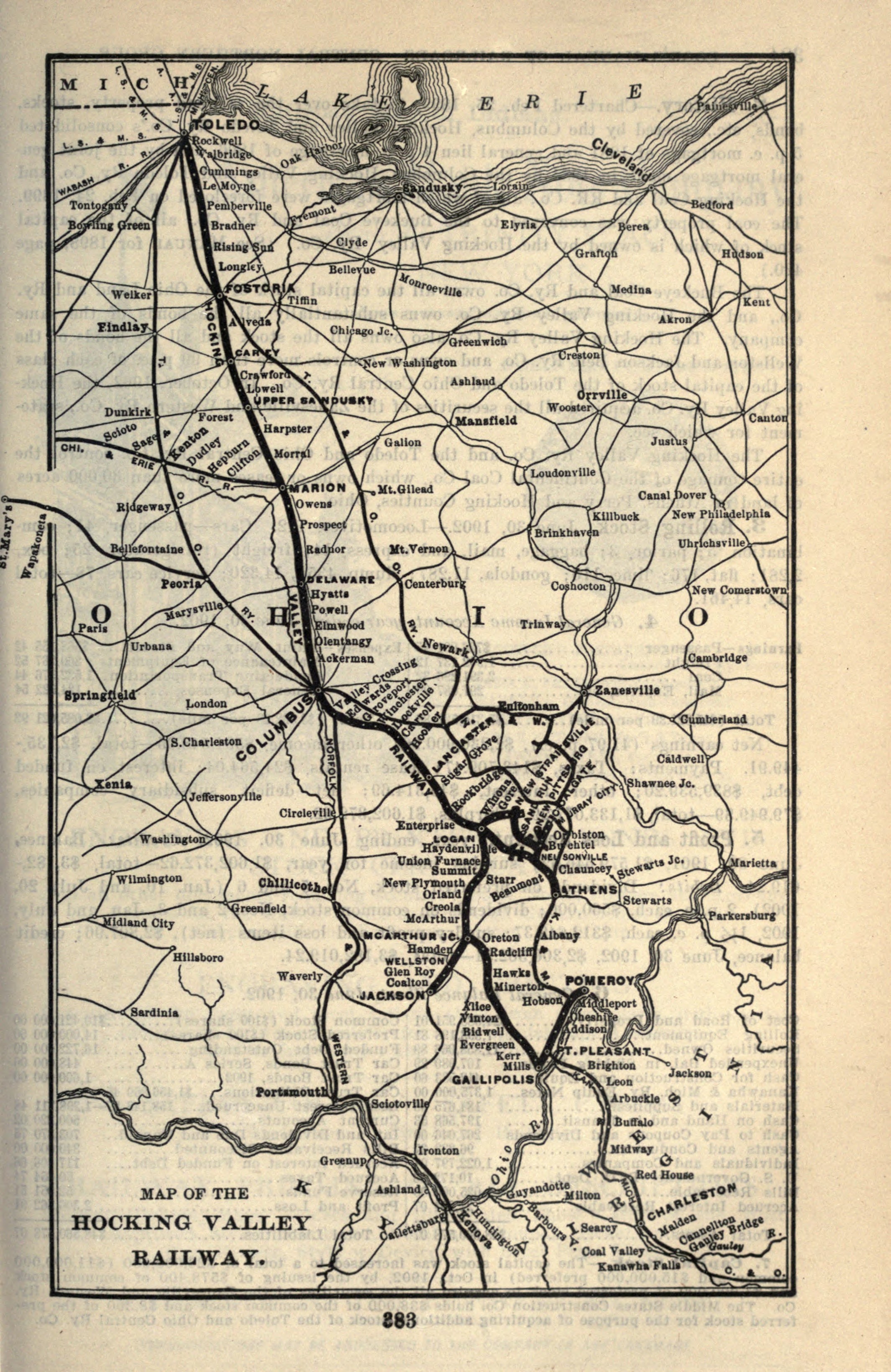 the Hocking Valley Railroad System Map - 1903