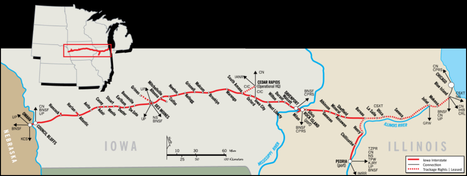 the Iowa Interstate Railroad System Map