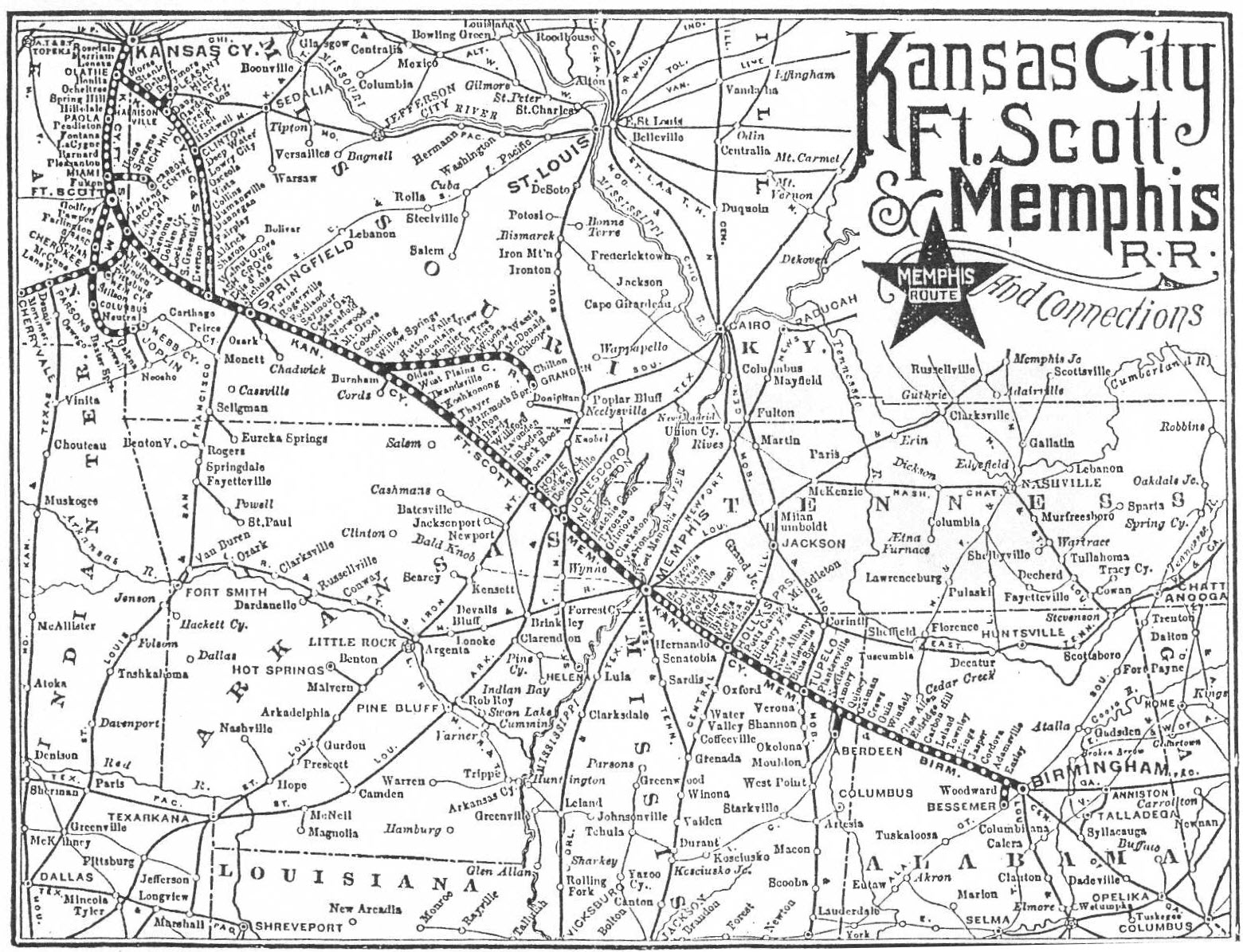 Kansas City, Ft Scott & Memphis RR System Map
